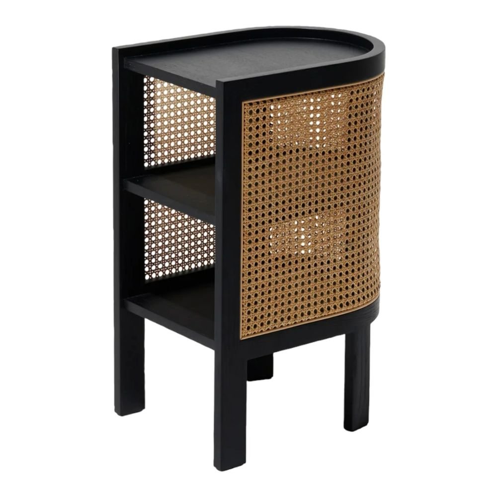 Antique Wood & Cane Bedside Table – Black Finish – Blueheaven Handicraft