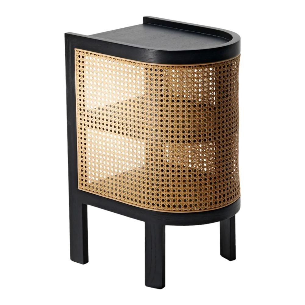 Antique Wood & Cane Bedside Table – Black Finish – Blueheaven Handicraft