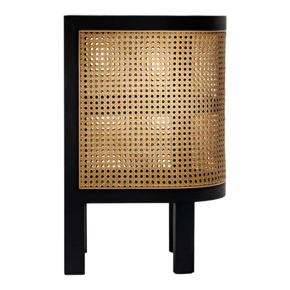 Antique Wood & Cane Bedside Table – Black Finish – Blueheaven Handicraft