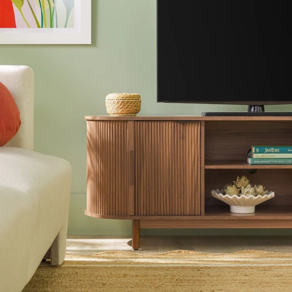Modern Reeded TV Stand with Open Storage – Blueheaven Handicraft